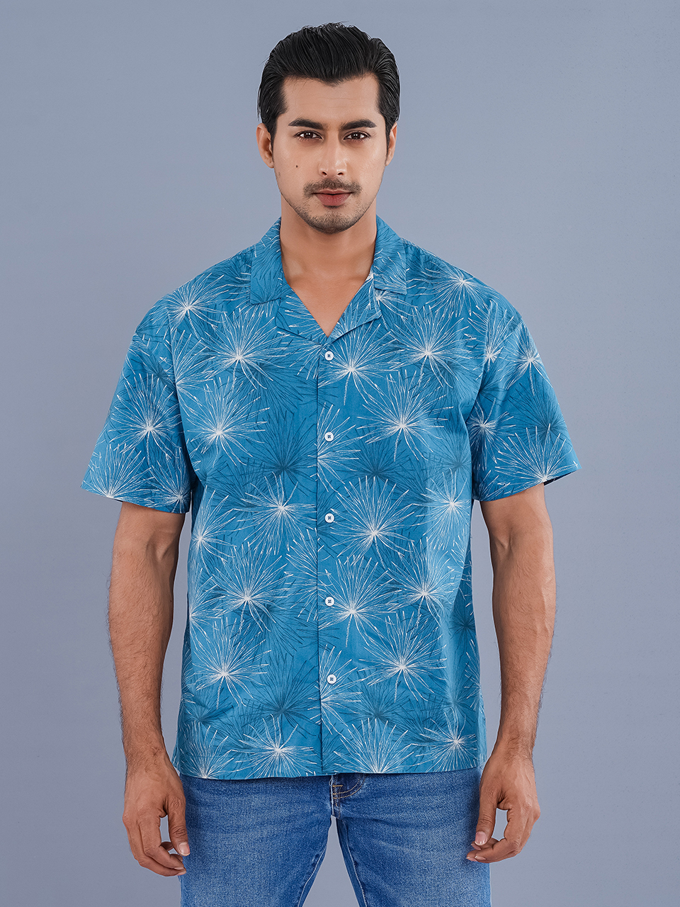 Printed Flat Collar Short Sleeve Shirt (A) | MICLO GLOBAL | Your One ...